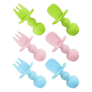 6 Pcs Silicone Baby Spoons First Stage and Baby Fork, Toddler Utensils for Baby Led Weaning, Chewable Baby Utensils for Self-Feeding