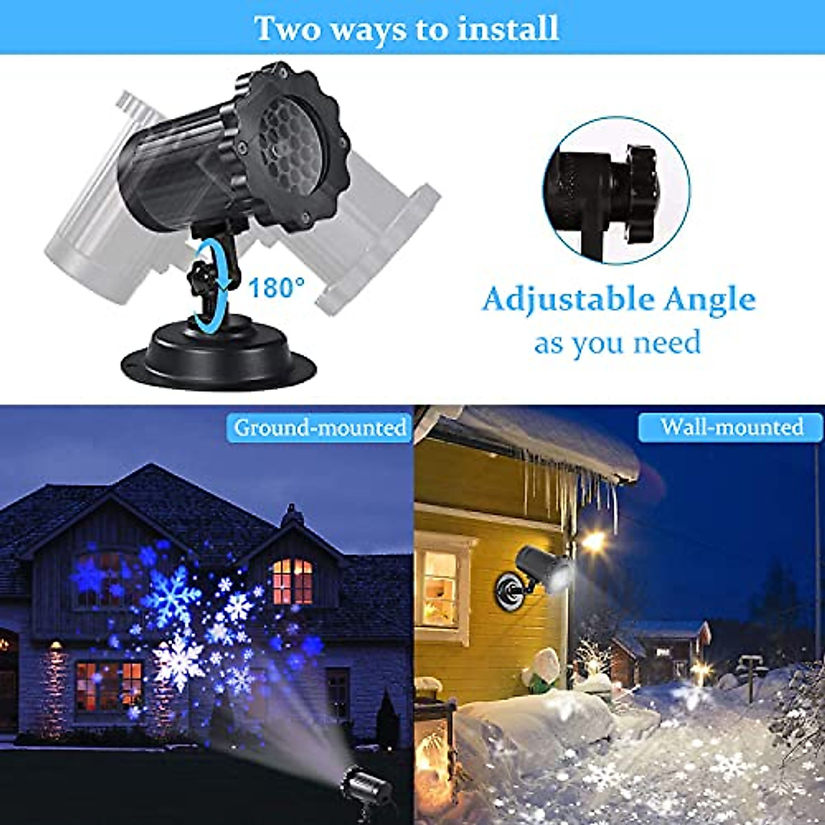 Snowfall LED Light Projector, Christmas Rotating LED White Snowflake Lamp with Remote Control for Christmas, Holiday,Halloween,Party,Garden,Wedding,Indoor Outdoor Decorations on Halloween Waterproof