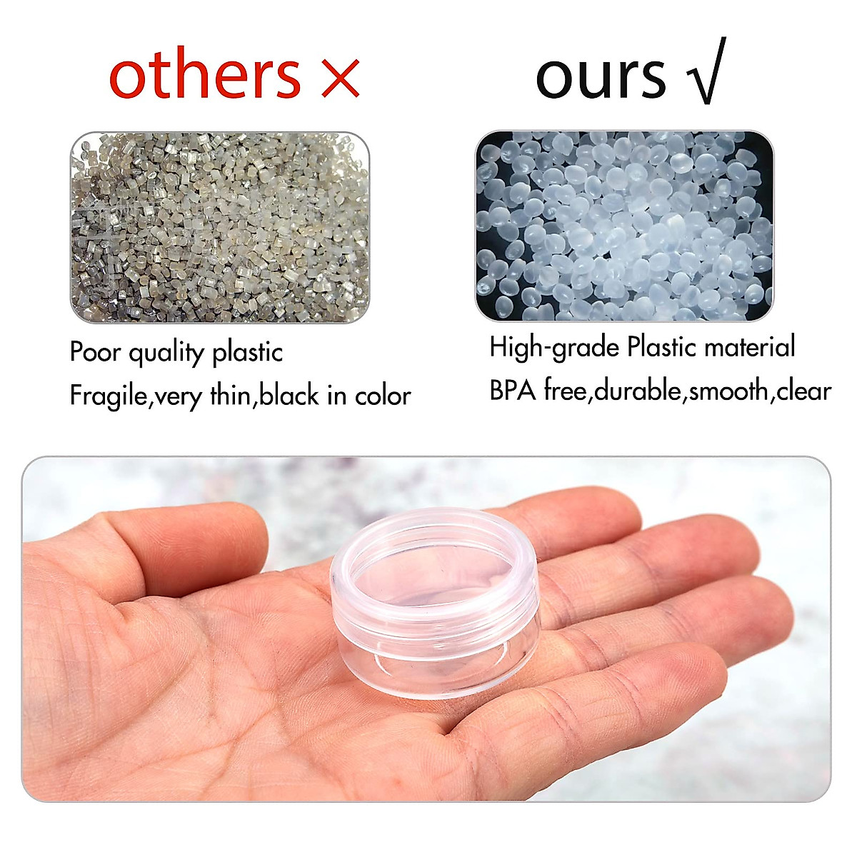 ZEJIA 3 Gram Sample Containers with Lids, 50 Count Tiny Sample Jars, 3ML Makeup Cosmetic Containers for Lip Balms, Lotion, Powder, Beauty Products(Clear Lids)