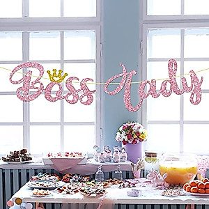 Boss Lady Birthday Banner Pink Glitter, Newborn Girl Child Kid Baby Shower Sign, One Birthday Decorations Banner