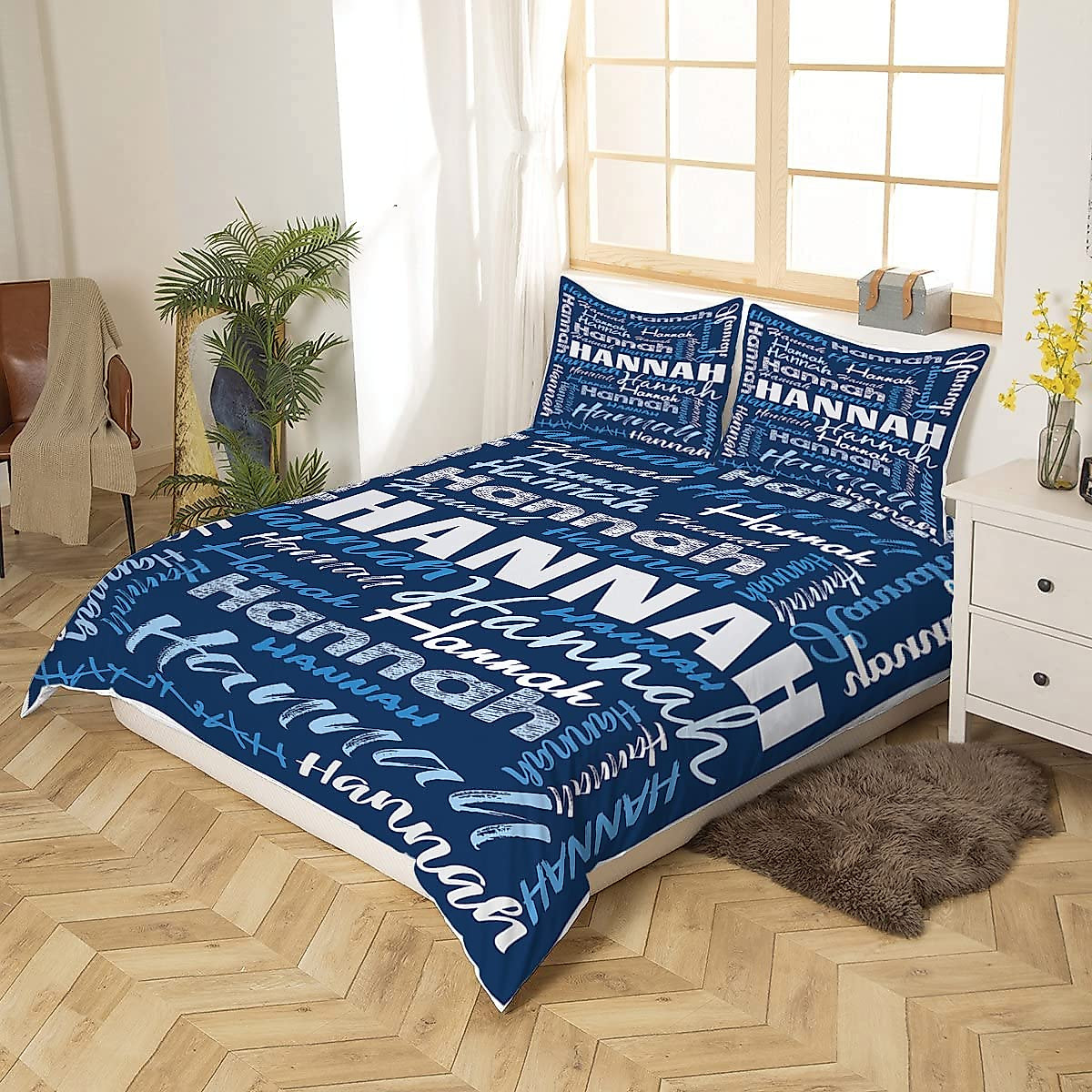 Amazing Personalized Name Bedding Set, Customized Name Bedding Full Twin Queen King, Custom Your Name Comforter Set 3 Pcs Bed Set With Name on It, Custom Name Bedroom Decor for Boys, Girls (Blue)