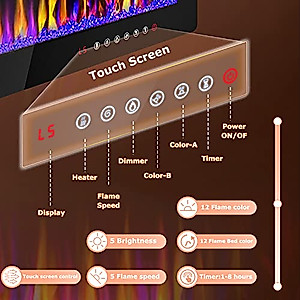 LEMBERI 50 inch Electric Fireplace Recessed and Wall Mounted,750/1500W Heater and Linear Fireplace with Touch Screen Control Panel, Timer,Remote Control,Adjustable Flame Color and Speed