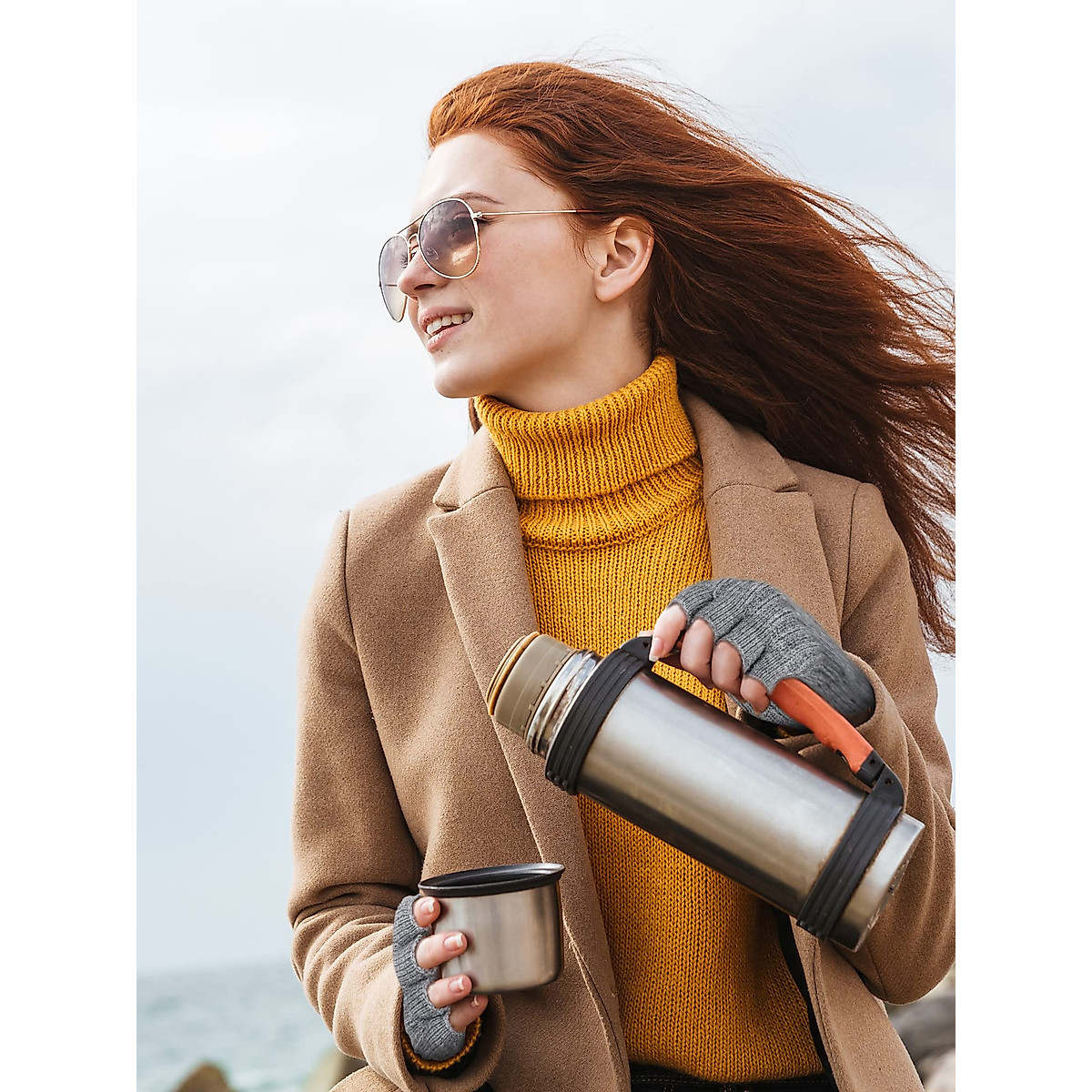 4 Pairs Winter Fingerless Gloves Half Finger Gloves Knit Fingerless Gloves for Women Men Warm Stretchy Mittens for Winter (Black, Dark Blue, Dark Gray, Light Gray)