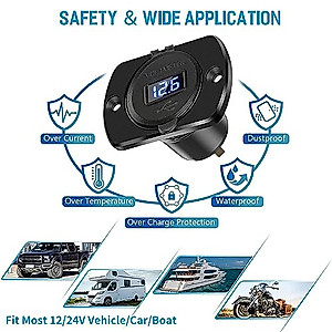 [Upgraded]2Pcs 12V/24V USB Outlet with Voltmeter& ON/Off Switch, Quick Charge 3.0 Dual USB Power Outlet, Waterproof Fast Charge USB Charger Socket DIY Kit for Car Boat Marine (2 Pack)