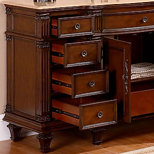 Silkroad Exclusive HYP-0277-T-UWC-60 Gorgeous Travertine Ceramic Top Single Sink Bathroom Vanity with Cabinet, 60", Brown