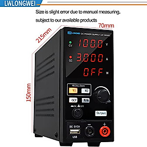 Lwlongwei Programmable DC Power Supply Variable, 100V 3A 300W Adjustable Switching Regulated DC Bench Power Supply with 4-Digits LED Power Display 5V/2A USB Output, Coarse and Fine Adjustments