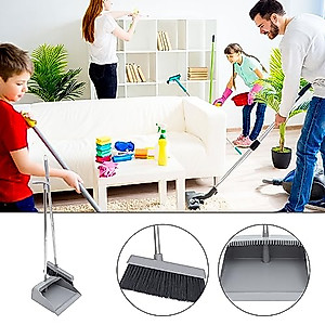 1 Set Broom and Dustpan Set with Long Handle Stainless Steel Kitchen Supple Bristle Brooms Stand Up Pan Home Cleaning Device for Home Household Floor Cleaning