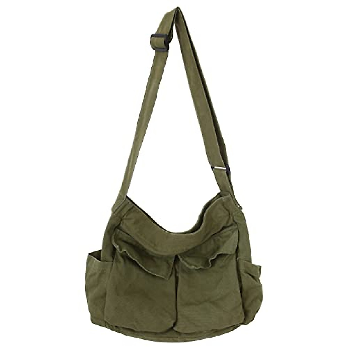 KlaOYer Canvas Messenger Bag Large Hobo Bag School Crossbody Shoulder Bag Tote Bag with Pocket for Women and Men (Green)