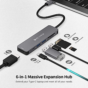 USB C Hub Multiport Adapter - KEYMOX 6 in 1 USB C Dongle with 2 USB-A, 100W PD Charging, 4K HDMI, SD/TF Card Reader Compatible with MacBook Pro/Air, iPad Pro and USB-C Devices