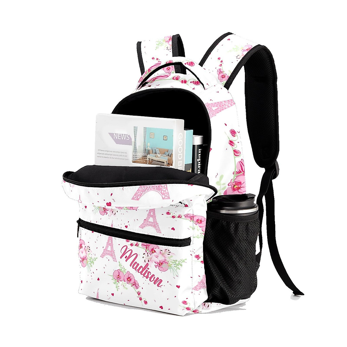 Liveweike Custom Kids Backpack,Romantic Pink Floral Personalized Kid's School Bookbags Bag for Gift Girl Boy Children