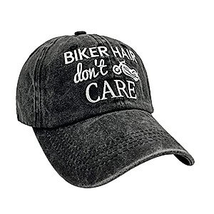 Waldeal Biker Hair Don't Care Hat for Women, Denim Washed Adjustable Baseball Cap, Black