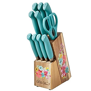 Generic Pioneer2 Woman Teal 11-Piece Stainless Steel Knife Block Set, Large