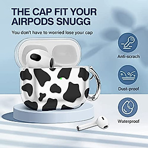 Valkit AirPods 3 Case Cover Silicone for Airpods 3rd Generation 2021 Soft TPU Protective Case Skin Portable & Shockproof Women Girls with Keychain for Apple Airpods 3 Charging Case (Black White Cow)