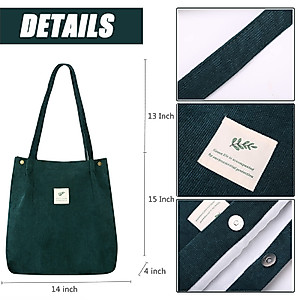 Cloele Corduroy Tote Bag for Women Shoulder Bag with Inner Pocket For Work Beach Lunch Travel And Shopping Grocery (Green)