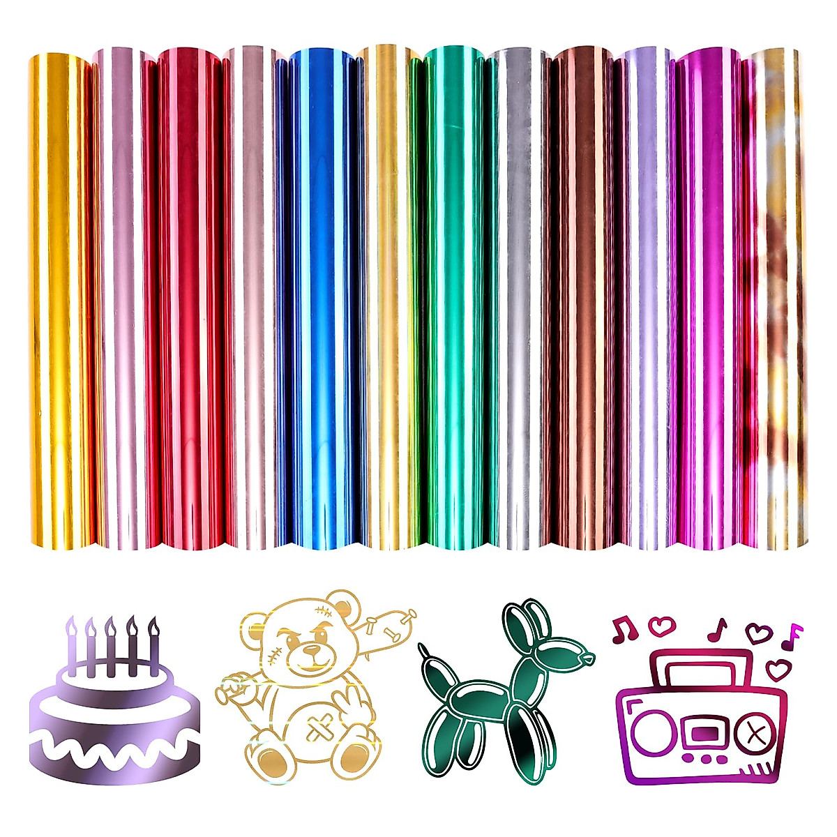 Tintnut Metallic Heat Transfer Vinyl Bundle Chrome HTV Vinyl,12 Sheets 12"x 10" Foil Holographic Gold Iron On Vinyl for Compatible with Cricut or Silhouette Cameo