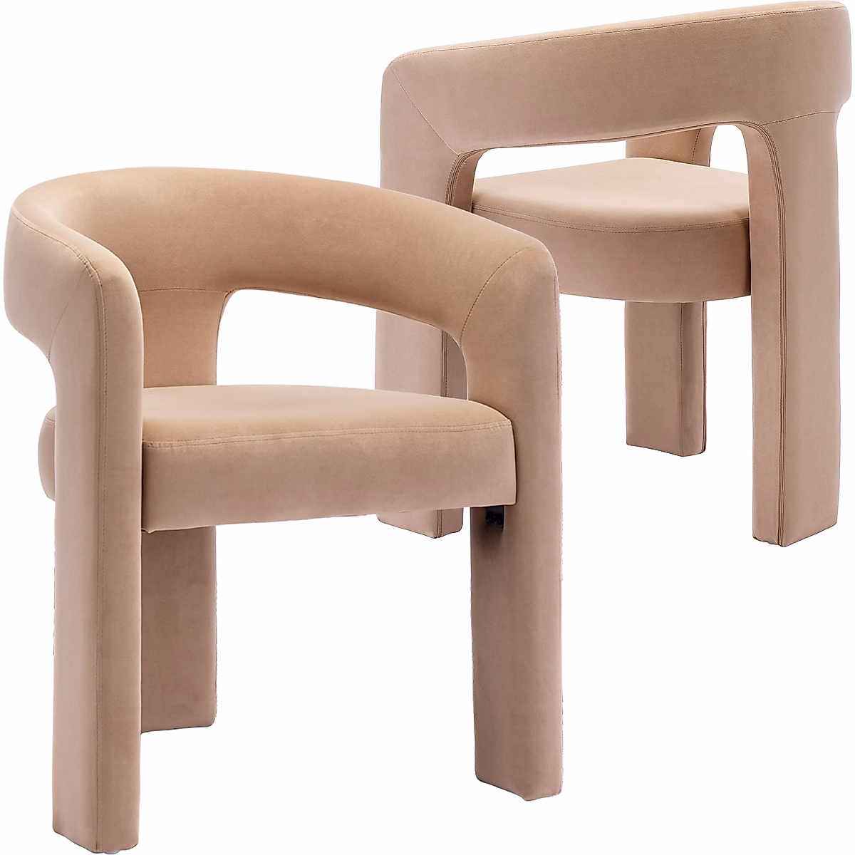 Wahson Velvet Modern Dining Chairs, Set of 2 Upholstered Barrel Dining Chair, Assembled Accent Armchairs with Open Back for Dining Room/Living Room, Khaki