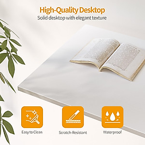 CubiCubi Computer Desk with Drawers, 47 Inch Reversible Office Desk with Monitor Stand and Storage Shelves, Work Writing Study Desk Table for Home, White