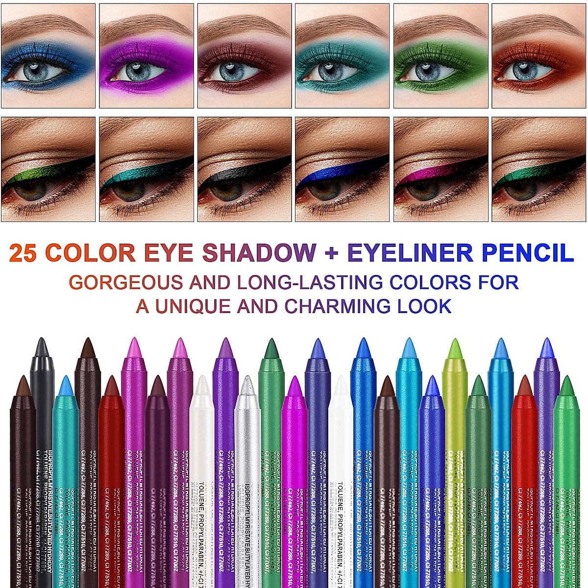 Sumeitang 25 Color Eyeliner Pencil Set Colorful Pearl Eye Liner Metallic Glitter Colored Eyeliner Gel Eye Shadow Pen Kit Professional Eye Makeup Pencils Set