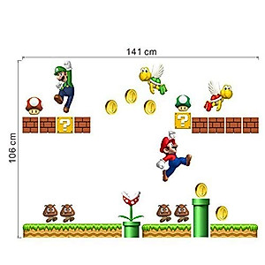 Super Mario Build a Scene Peel and Stick Wall Decal Stickers Wall Decals Stickers DIY Removable Stick Baby Boys Girls Kids Room Nursery Wall Mural Decor