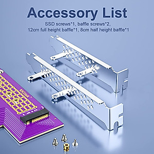 PCIe 3.0 to NVMe (1) M.2 Adapter for M.2 (M Key) SSD, X4,Supports PCIe M.2 SSDs (NVMe and AHCI): 2230, 2242, 2260 and 2280 Drives