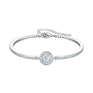 EVER FAITH Woman's Wedding Jewelry Gorgeous White CZ Birthstone Solitaire Wrist Bangle Bracelet Link for Bride, Bridesmaids