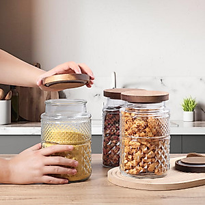 EkkoVla 60 FL OZ Large Glass Storage Jar, Set of 2 Glass Food Storage Containers with Wooden Lids, Kitchen Cereal Canisters Decorative Glass Jars with Airtight Lids for Candy Snack Nuts Coffee Tea