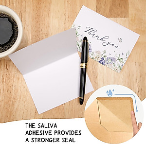 BYBOUS 50 Pack Floral Thank You Cards with Envelopes, Watercolor Butterfly Wildflower Greeting Blank Cards Set for Wedding Baby Shower Bridal Shower Birthday 4x6 Inch, bulk (White,Purple-50)