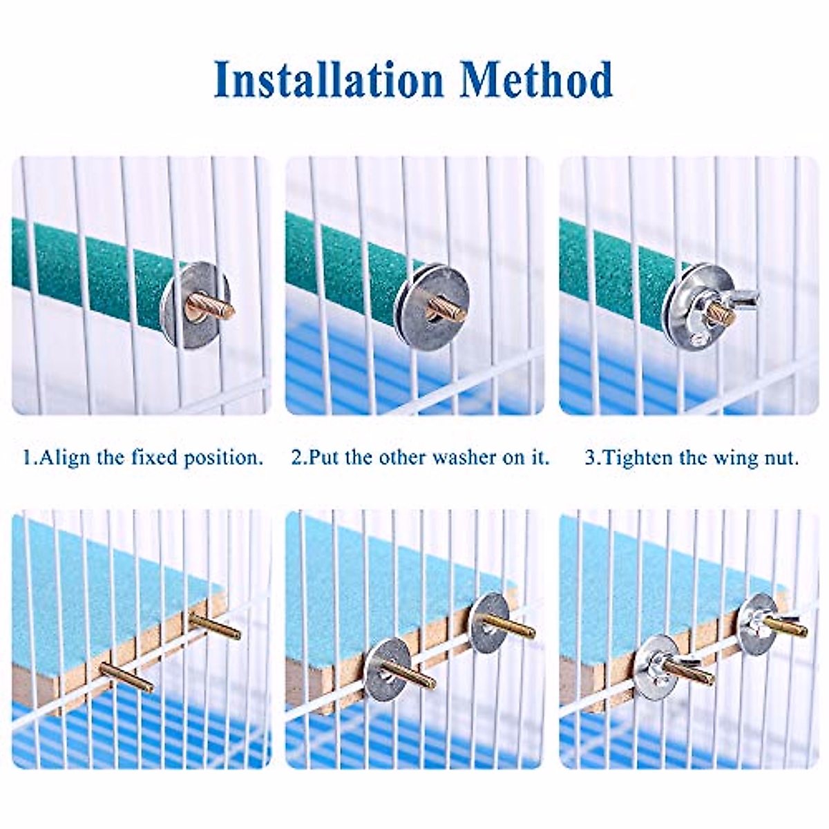 Mogoko 4 Pcs Bird Paw Grinding Perches Kit, Wooden Parrot Nail Grinding Stick and Rope Swing Toys for Parakeets Cockatiels, Conures, Macaws, Love Birds, Finches