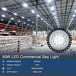 50W UFO LED High Bay Light lamp Factory Warehouse Industrial Lighting 4000 Lumen 6000-6500K IP65 Warehouse LED Lights Commercial Bay Lighting for Garage Factory Workshop Gym (50W, 1PC)