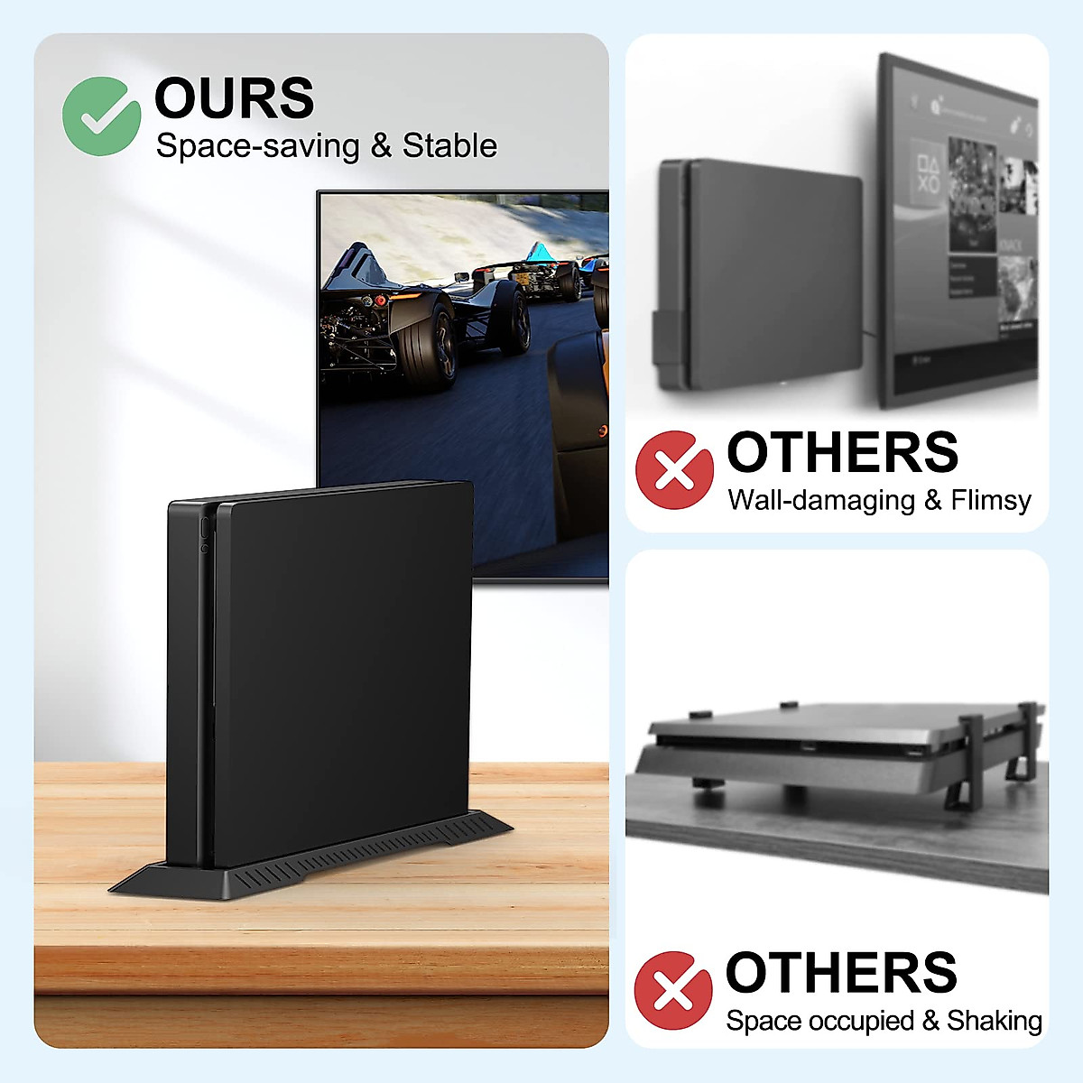 Younik Vertical Stand for PS4 Slim, Built-in Cooling Vents and Non-Slip Feet Steady Base Mount for PS4 Slim, Black