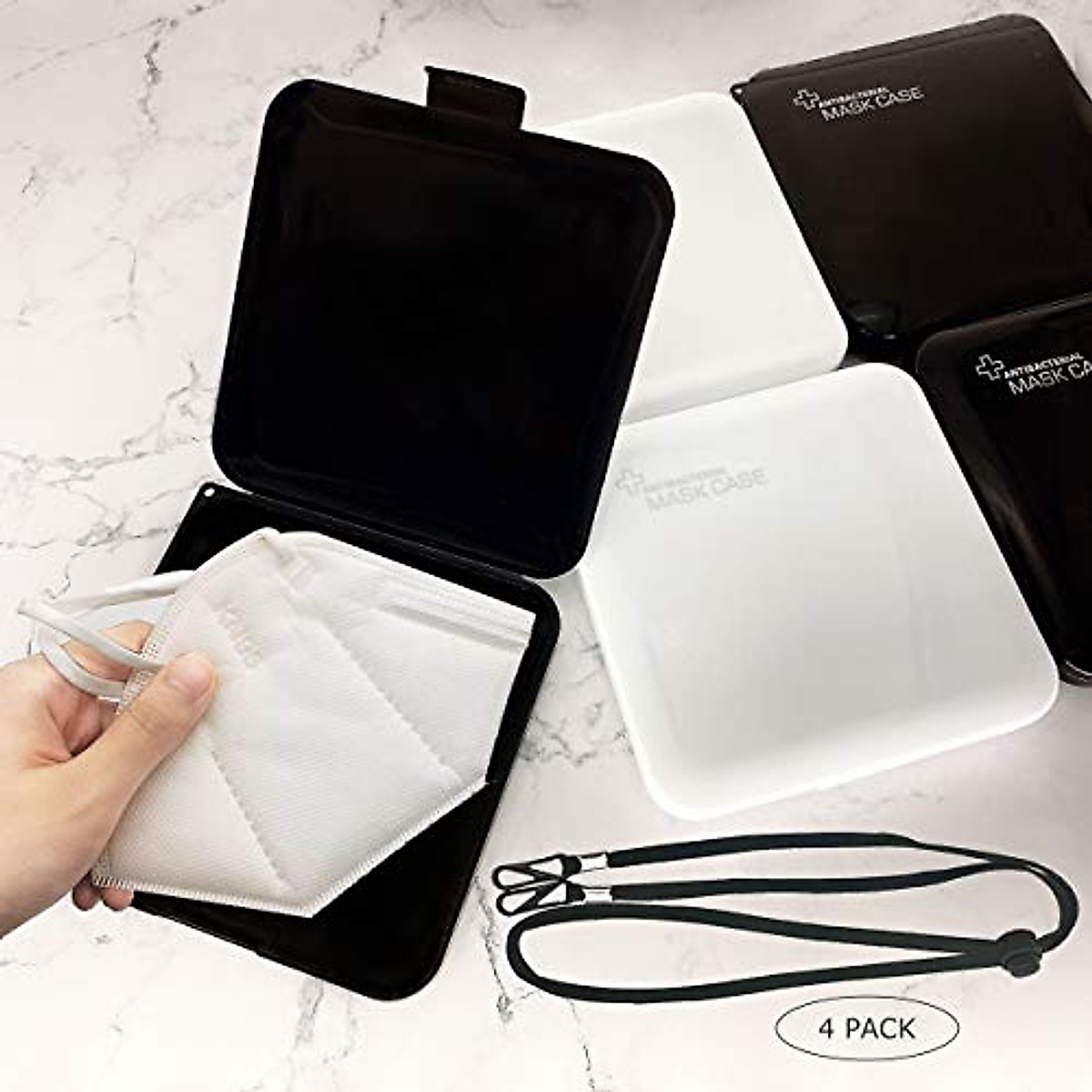 4 Pieces Mask Cases,Mask Storage Box,Portable Mask Storage Bags Face Masks Organizer for Recyclable,Dust Mask Storage Box for Mask(Black&White),4PCS Mask Storage Boxes and 4PCS Mask Lanyards