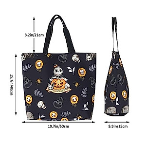 AuHomea Halloween pattern in black skulls Reusable Grocery bags Big Capacity Shopping Bag Canvas Shoulder Tote Handbag for Women Girls