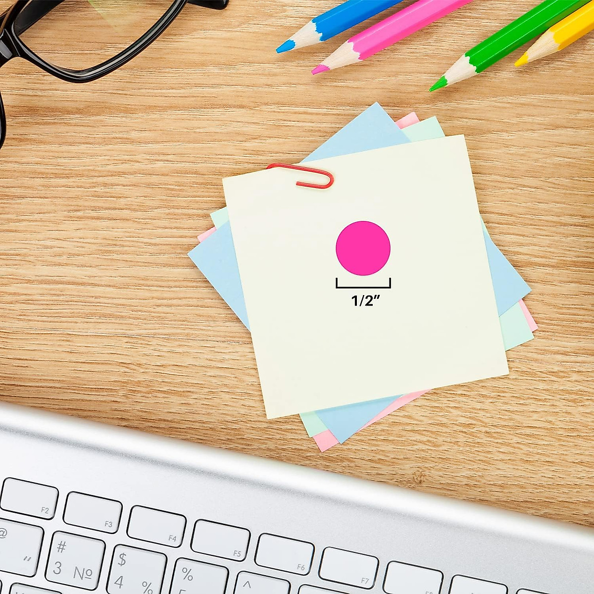 ChromaLabel 1/2 Inch Round Colored Stickers, High Visibility Removable Sticky Dots Color Coding Labels, Easy to Write On Dot Sticker - 1000 Stickers per Dispenser Box, Matte Finish Fluorescent Pink