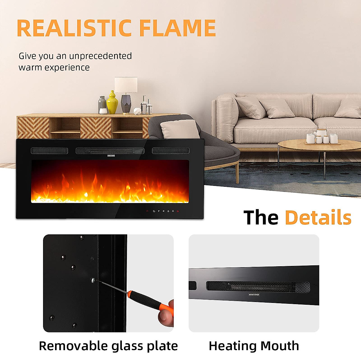 SANHSEHOME Electric Fireplace Inserts 40 Inch Wide Wall Fireplace Electric with Remote Control Electric Fireplace Wall Mounted Recessed with 12 Flame Colors Fake Log & Crystal 1-8h Timer 750W/1500W