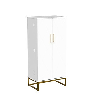 kepptory 51” Pantry Cabinets, White Freestanding Kitchen Pantry Storage Cabinet with Adjustable Shelves, Buffet Cupboards Storage Cabinet for Home Office Use, White + Gold