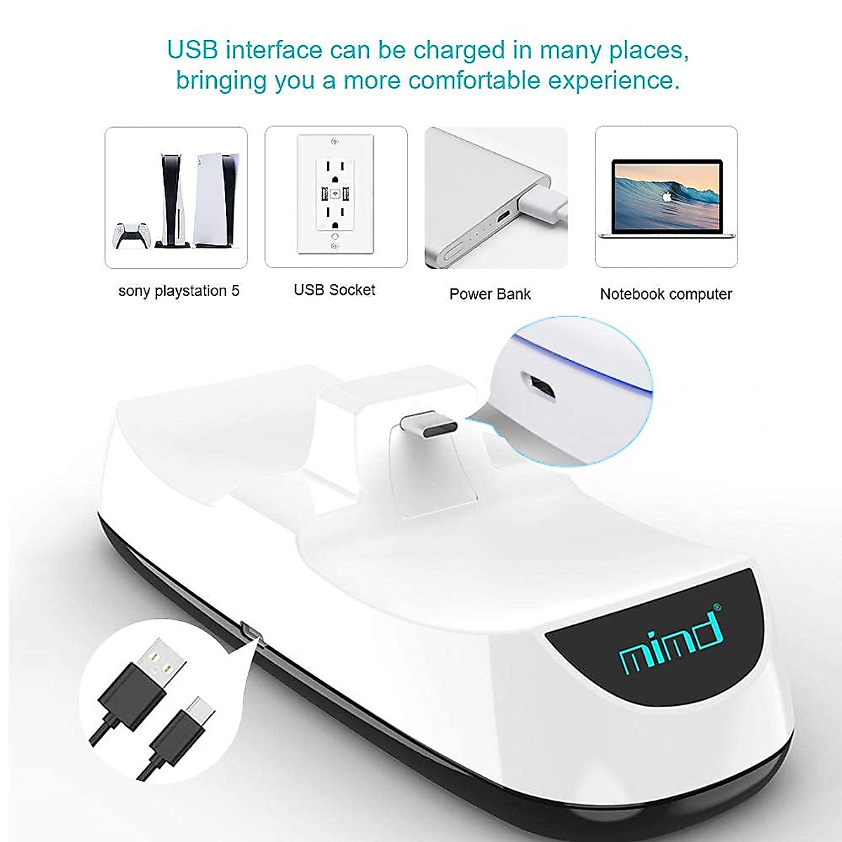 PS5 Controller Charger, Dual USB PS5 Controller Charging Station, for Playstation 5 Console DualSense PS5 Controllers. (Pearl White)