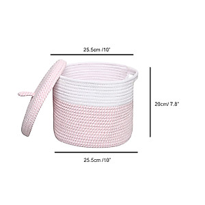 YUKIMOCOO S Size Pink Cotton Rope Basket with Lid Mini Woven Basket Cute Toy Storage Basket Towel Storage Little Organizer Pink Basket for Living Room Nursery Storage Basket Pink Basket for Girl
