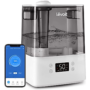 LEVOIT Ultrasonic Cool Mist Humidifiers, Adjustable 360° Rotation Nozzle, Auto Safety Shut Off, Lasts Up to 25 Hours, Filter Free, Optional LED Display Light, Ideal for Bedroom, 3L, White