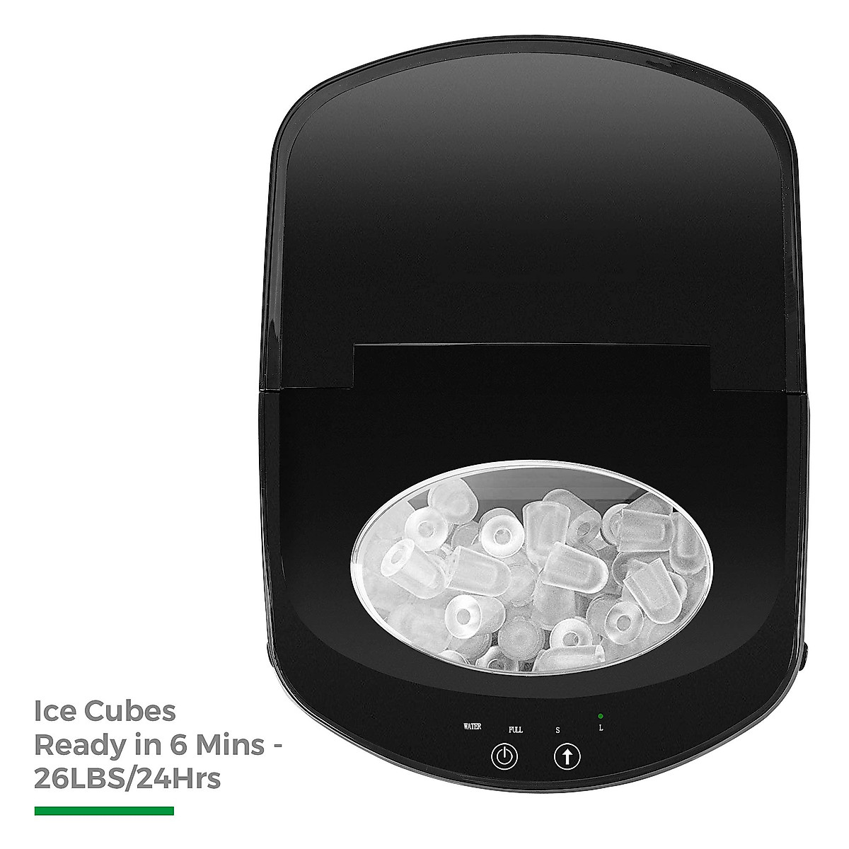 Caynel Countertop Ice Maker Machine – 9 Ice Cubes Ready in 6 Mins - 26LBS/24Hrs, LED Indicator Lights – Compact Portable Ice Cube Maker with Ice Scoop and Basket for Home Office Bar Party (M, 1)