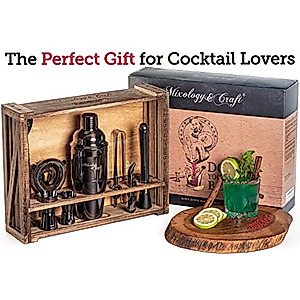 Mixology Bartender Kit: 11-Piece Bar Tool Set with Rustic Wood Stand | Perfect Home Bartending Kit and Cocktail Shaker Set for a True Drink Mixing Experience | Fun Housewarming Gift Idea (Gun-Metal)