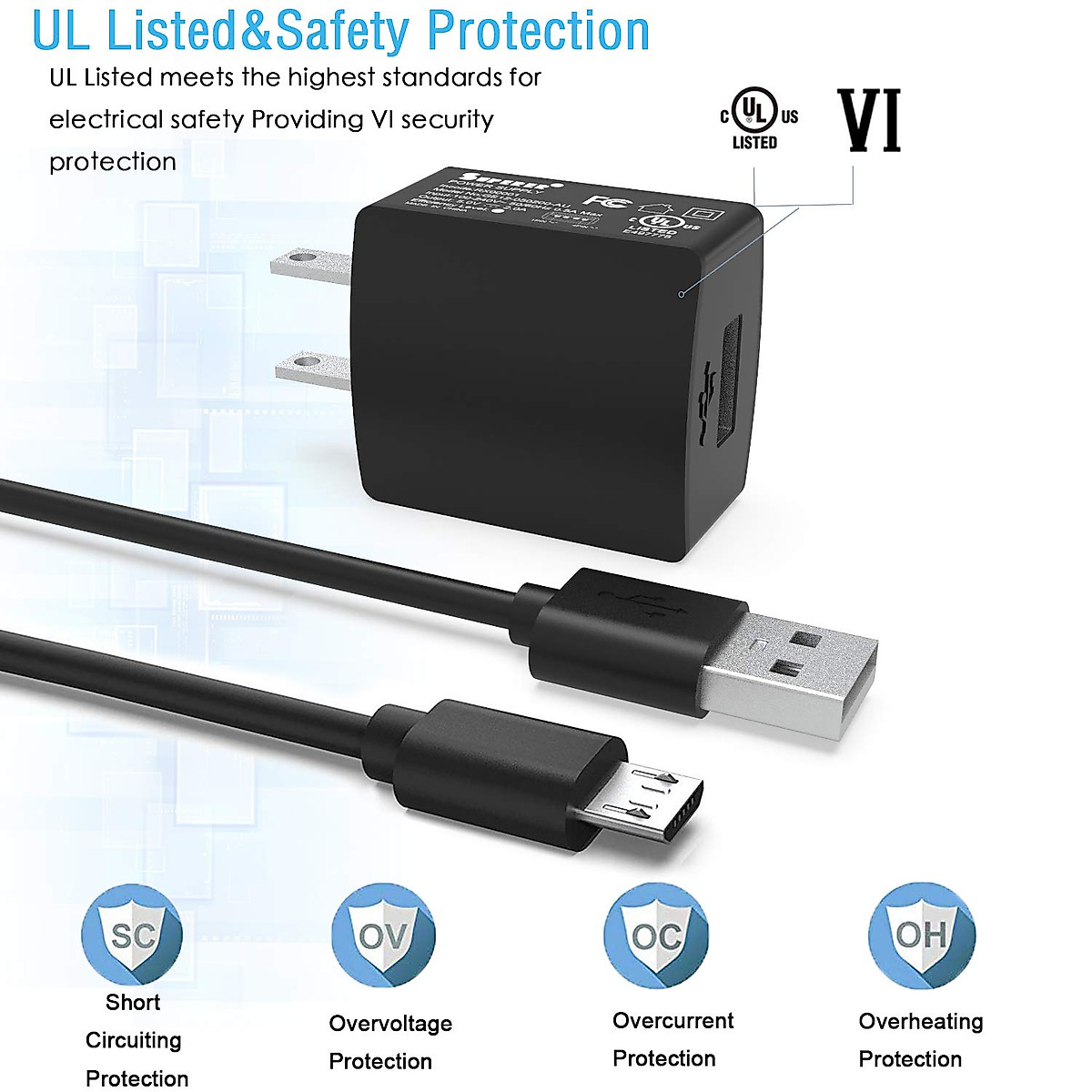 AC Wall Charger Compatible with Amazon Kindle Fire HD 10 Tablet 7th 6th 5th Generation Asus Samsung Galaxy Tablet Power Supply Adapter Cord Cable