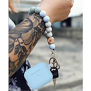 Cute Case for Airpods 3 Case, Bracelet Keychain Beaded Wristlet Apple Airpod 3rd Gen Cover for Girl Women, Silicone Case Protective Skin for AirPod 3rd Generation Wireless Charging Case (Blue)