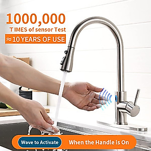 OWOFAN Touchless Kitchen Faucet with Pull Down Sprayer LED Light Single Handle Kitchen Sink Faucet Motion Sensor Smart Hands-Free, Stainless Steel Brushed Nickel 1072SN