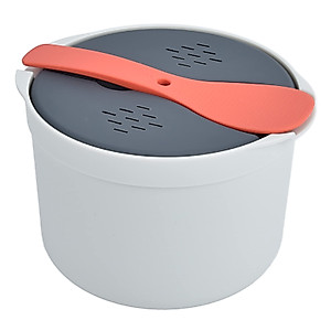 Microwave Rice Cooker Steamer Microwave Pasta Cooker 2L Microwave Rice Maker Set for Pasta, Potato, Vegetables, Quinoa, Oatmeal, Ramen, Dishwasher Microwave Cookware (Orange)