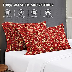 Pinbeam Comforter Set Twin Size, Christmas Golden Plaid Xmas Soft Bedding Set for Kids and Adults Bedroom Bed Decor, Retro Tree Winter Comforter Set with Pillowcase