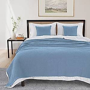 HILLFAIR 100% Cotton Blanket with 2 Throw Pillow Cover 18x18 Inch - 102x108 Inch California King Size Bed Blankets- Soft Breathable Blankets– Extra Large Oversized Cotton Blankets- Blue Bed Blankets