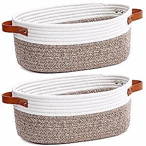 CHICVITA Baby Toy Basket Decorative Gift Basket with Handle Small Brown Shelf Storage Basket Toilet Tank Basket Organizer, 12 x 8 x 5 inches, 2 Pcs