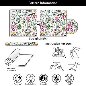 MuralPeel Boho Pink/White Colorful Flowers Floral Botanical Plants Peel and Stick Wallpaper Easy Peel Off Vintage Self Adhesive Removable Wall Paper for Kitchen Cabinet Furniture Renter Friendly