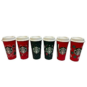 Starbucks Reusable Color Changing 6 Hot Cups - Limited Edition Holiday & Christmas Gift Hot Cups With Lids - 16 Ounces - (Pack of 6)