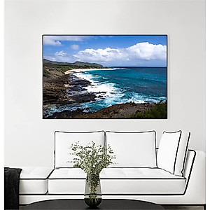 Giant Art Canvas 36x24 Oahu Rocky Shores II Framed in Multi-Color